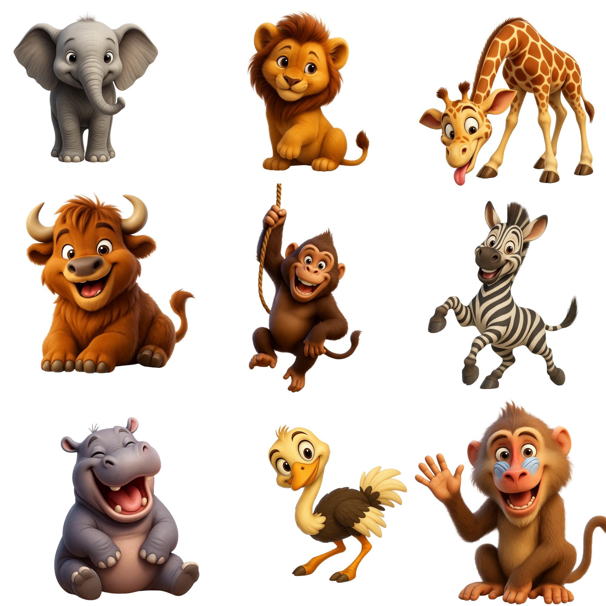 Cute Safari Animals Bundle Svg, Baby Animal Clip Art, Giraffe, Lion ...