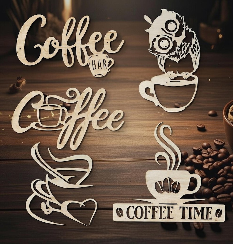 Juego de barra de café, SVG, DXF, digital, corte láser - Etsy México