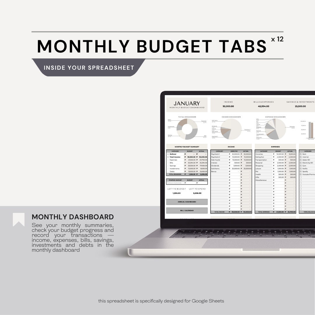 Simple Budget Spreadsheet, Google Sheets Budget Template, Personal ...