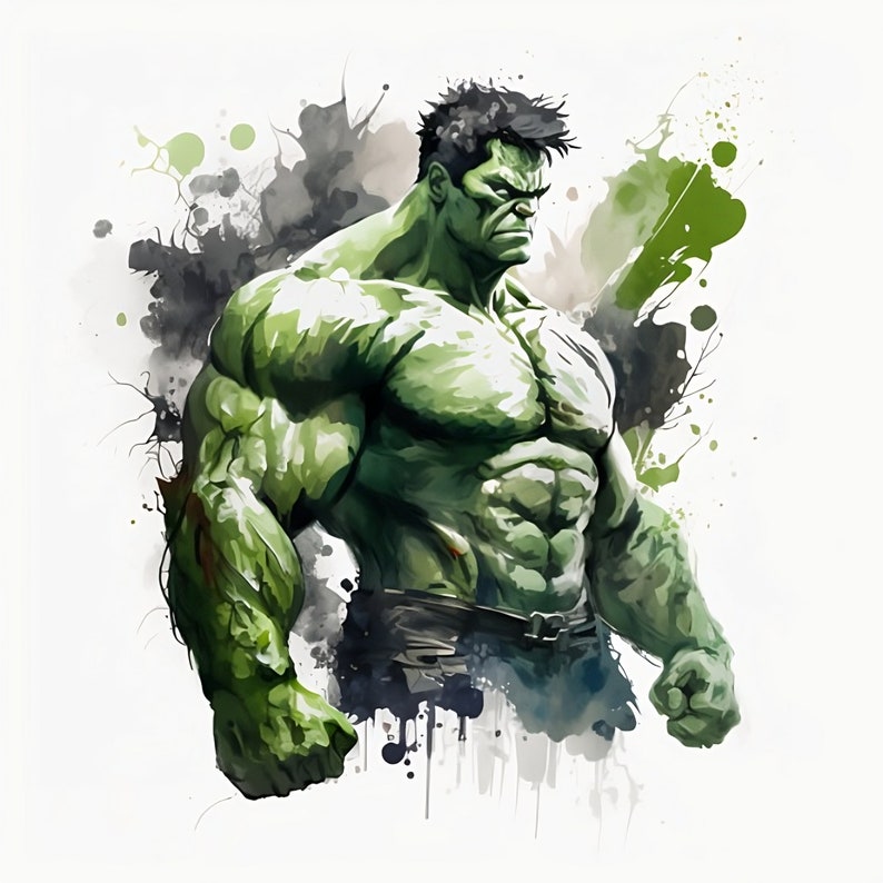 Hulk, Set 6 Superhero Download Watercolor Print, Digital Superhero ...
