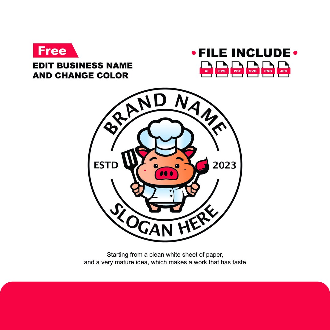 Pig Chef Logo Template - Pig Chef - Restaurant Logo - Logo Branding - Etsy