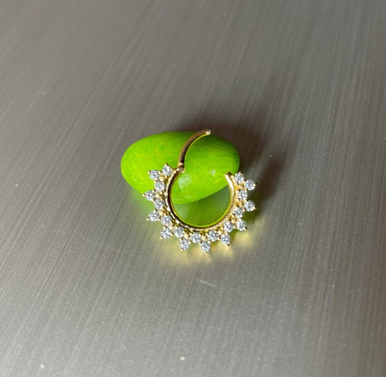 14k Gold Septum Nose Ring In Natural Diamond Daith Piercing Clicker