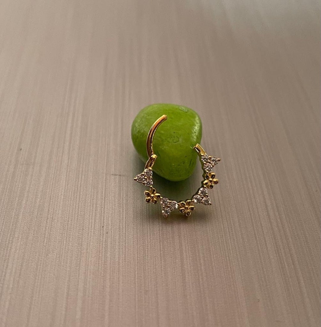 14K Gold Septum Nose Ring in Natural Diamond Daith Piercing - Etsy