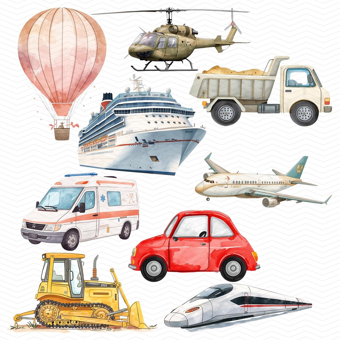 Watercolor Vehicles Clipart Bundle: Cars, Bus, Bicycle (digital ...