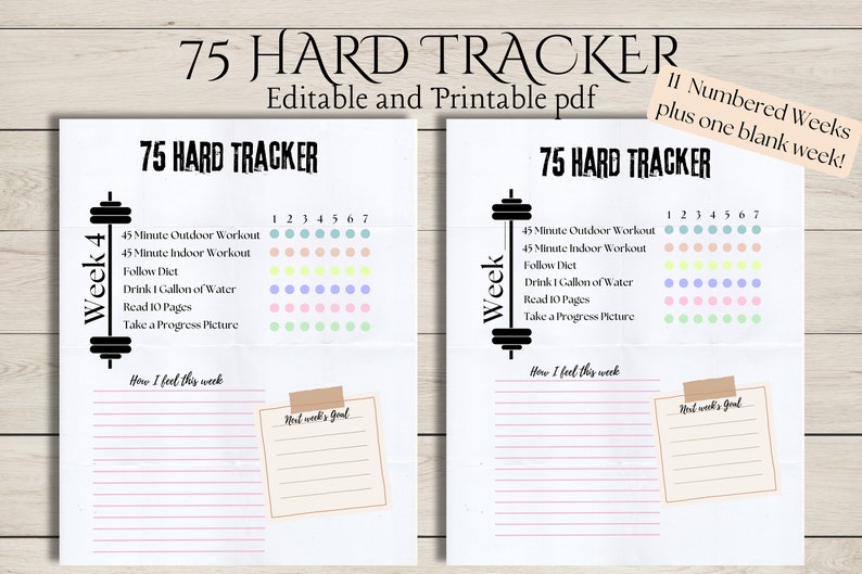 75 Hard Tracker Editable Digital PDF Download, Goodnotes, Notability ...
