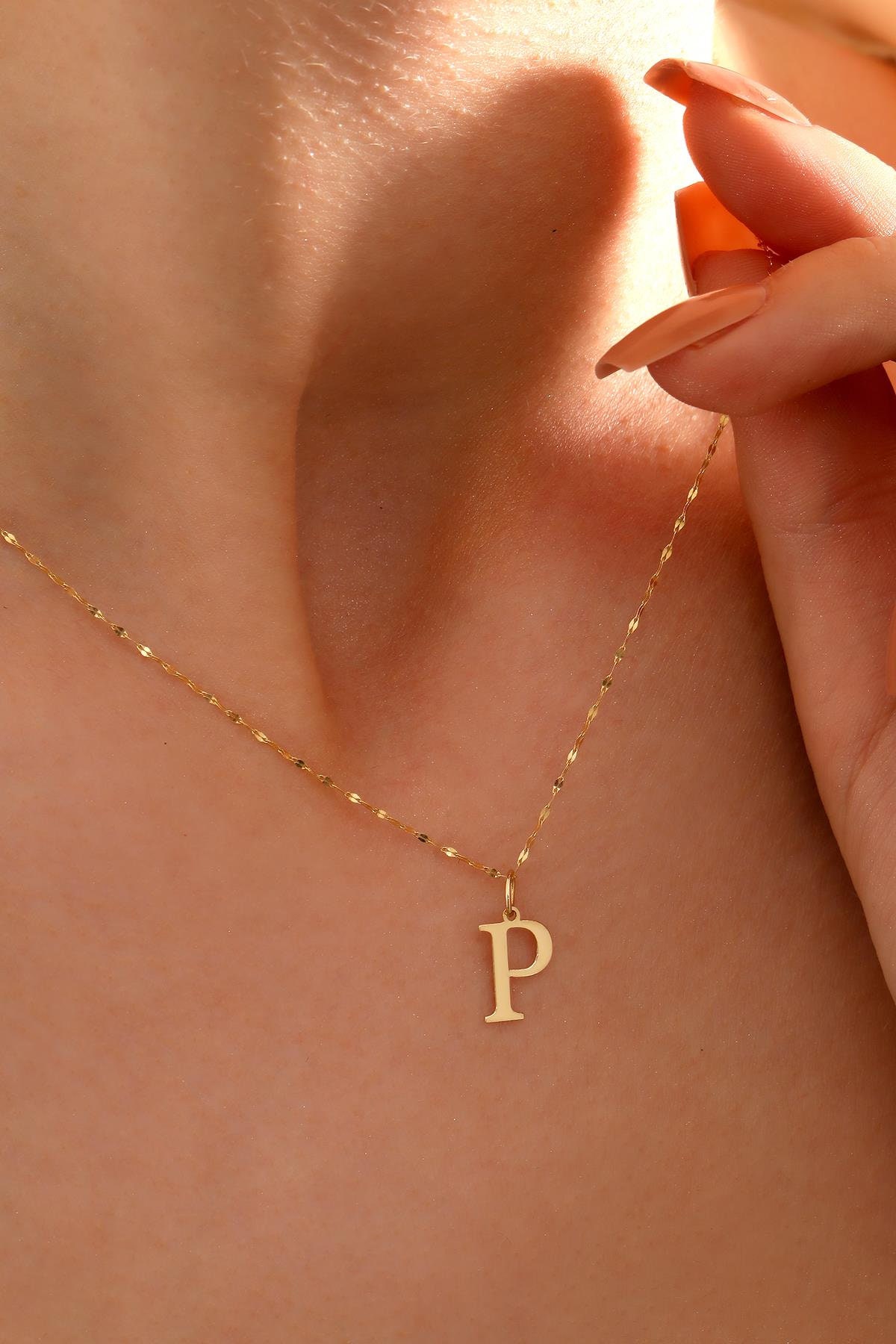 14 K Gold Letter P Thin Mirror Chain Necklace - Etsy