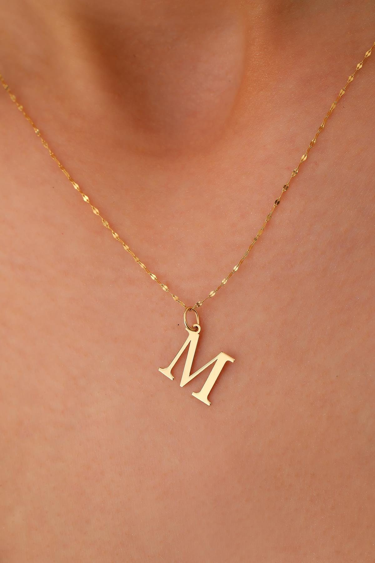 14 K Gold Letter M Thin Mirror Chain Necklace - Etsy