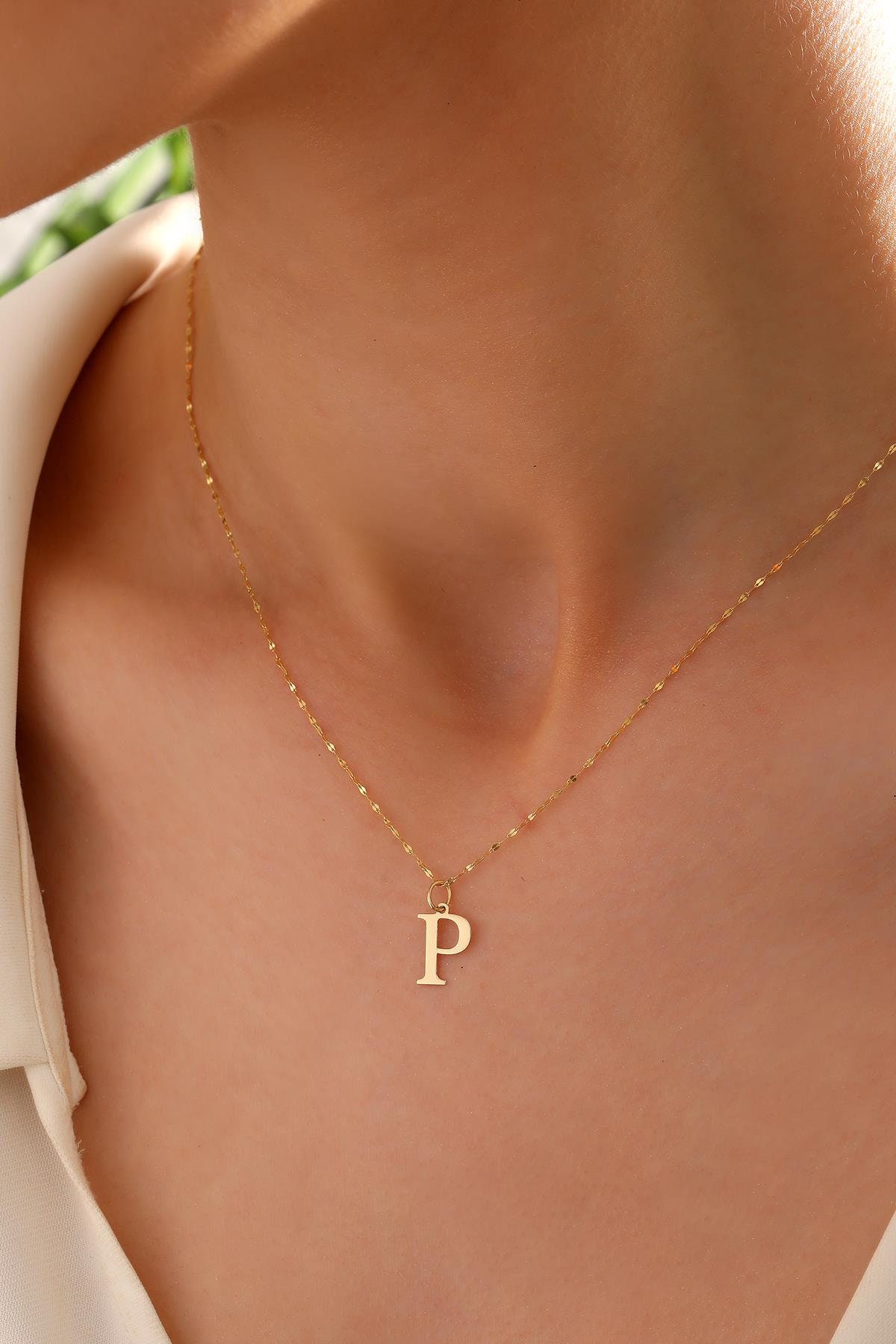 14 K Gold Letter P Thin Mirror Chain Necklace - Etsy