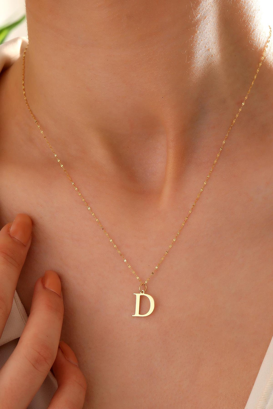 14 K Gold Letter D Thin Mirror Chain Necklace - Etsy