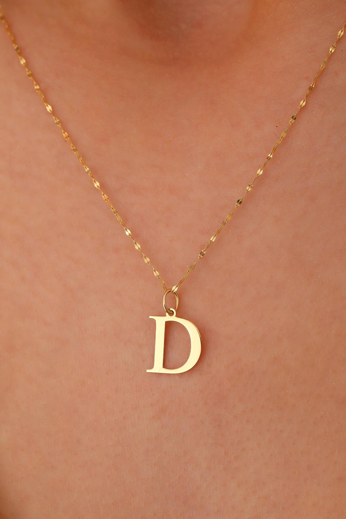 14 K Gold Letter D Thin Mirror Chain Necklace - Etsy