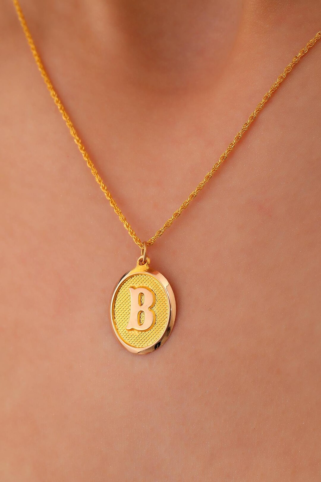 14 K Gold Nostalgia Letter B Rope Chain Necklace - Etsy