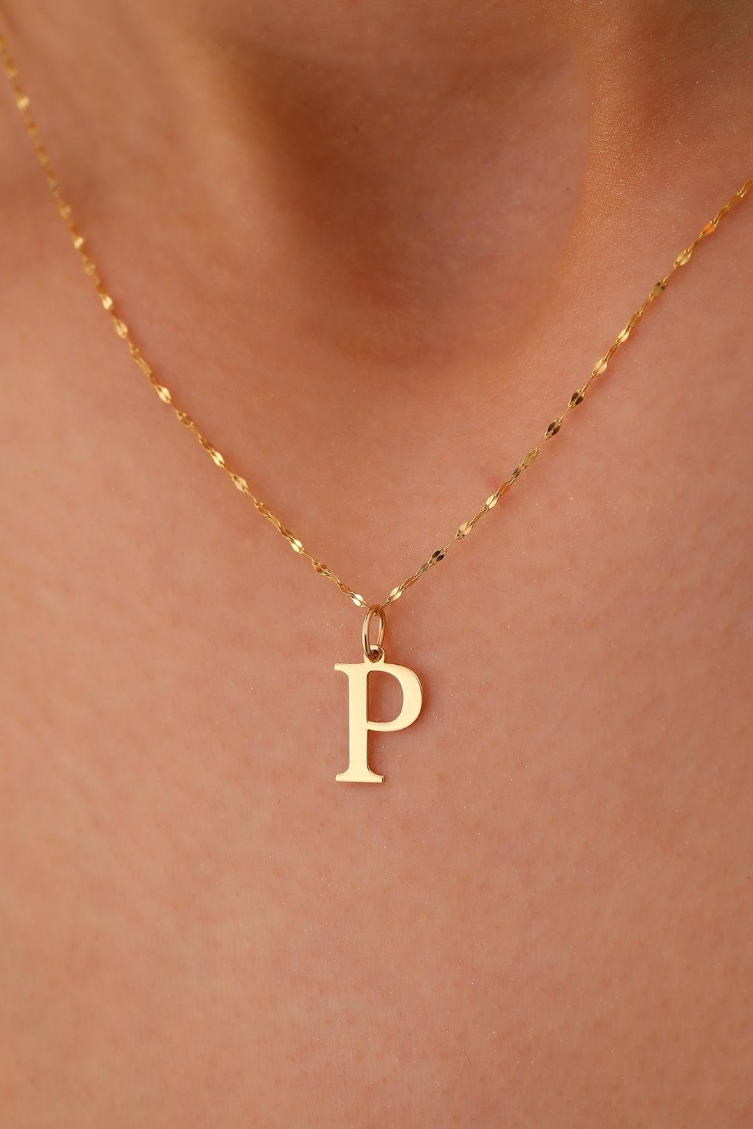 14 K Gold Letter P Thin Mirror Chain Necklace - Etsy