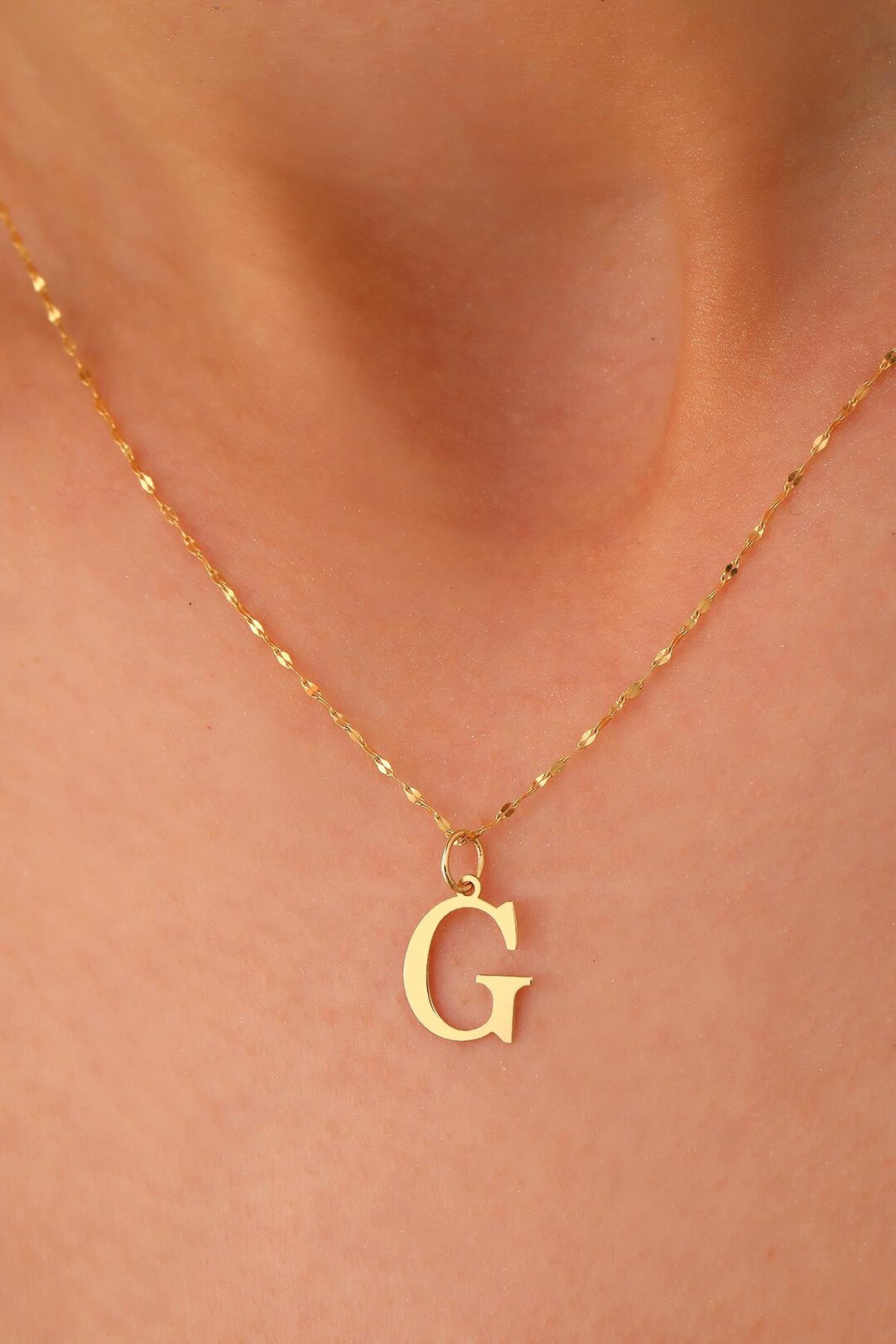14 K Gold Letter G Thin Mirror Chain Necklace - Etsy
