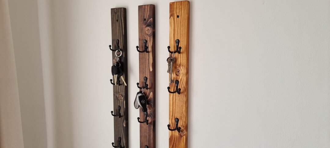 Rustic Handmade Key Hooks Rail Vertical Slim Narrow Keys Rack Double ...