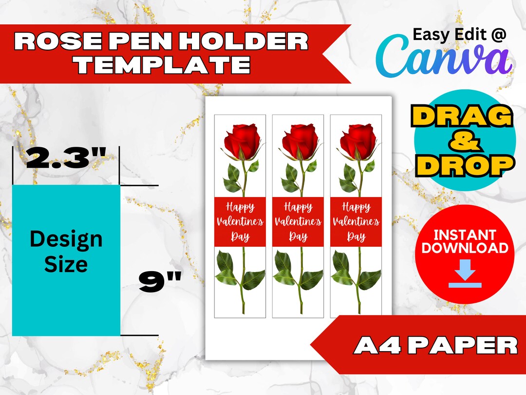 Rose Pen Holder Template for Giveaway Pen Packaging Pen Wrap Holder ...