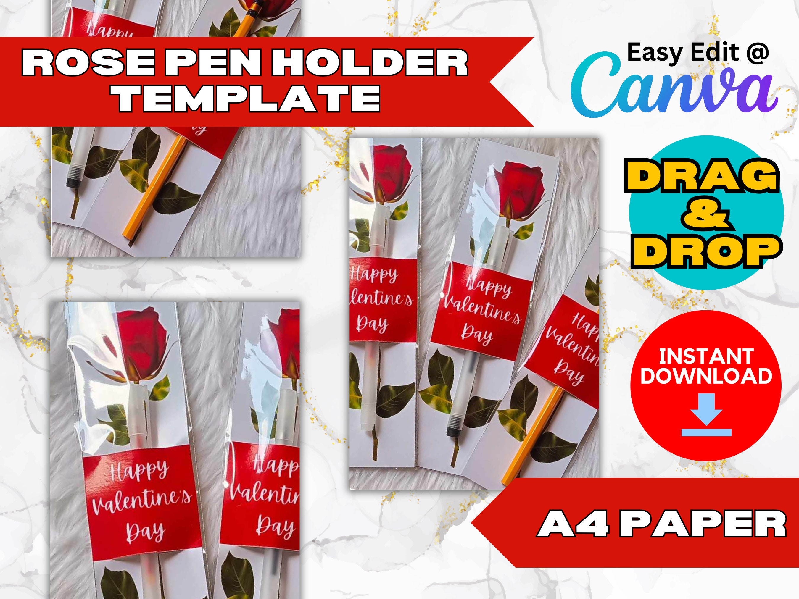 Rose Pen Holder Template for Giveaway Pen Packaging Pen Wrap Holder ...