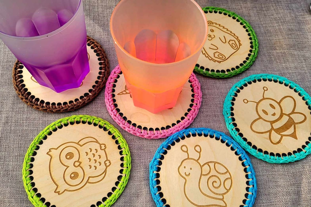 Set of 6 Animal Wooden Coasters Cute Gift Home Decor Gift for Children ...