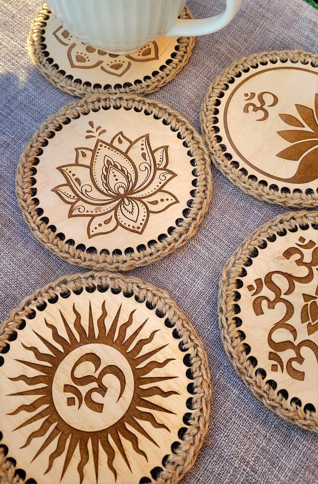 Set of 6 Om /aum Ohm Sun Symbol Home Decor - Wood Coasters,gift ...