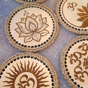 Set of 6 Om /aum Ohm Sun Symbol Home Decor - Wood Coasters,gift ...