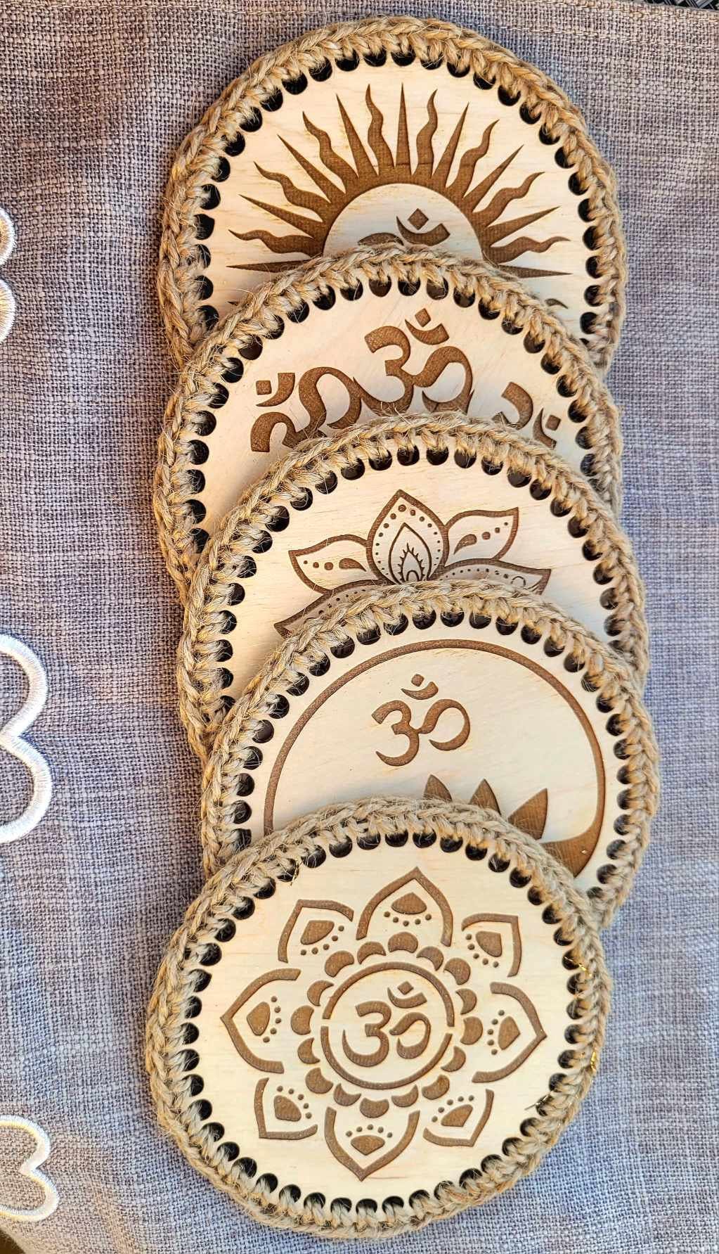 Set of 6 Om /aum Ohm Sun Symbol Home Decor - Wood Coasters,gift ...