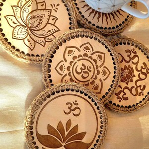 Set of 6 Om /aum Ohm Sun Symbol Home Decor - Wood Coasters,gift ...