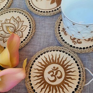 Set of 6 Om /aum Ohm Sun Symbol Home Decor - Wood Coasters,gift ...