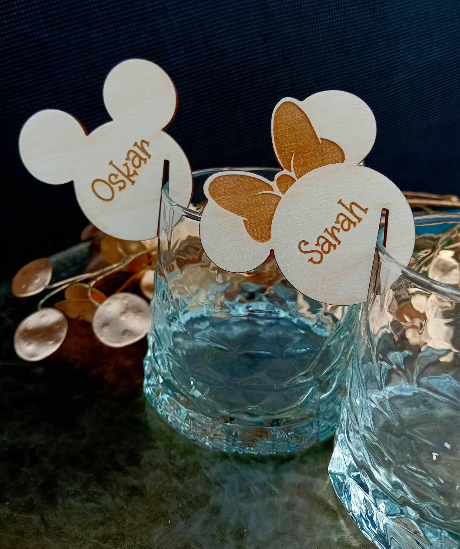 Disney Characters Mickey Mouse Glass Hangers, Wood Wine Charm, Glass ...