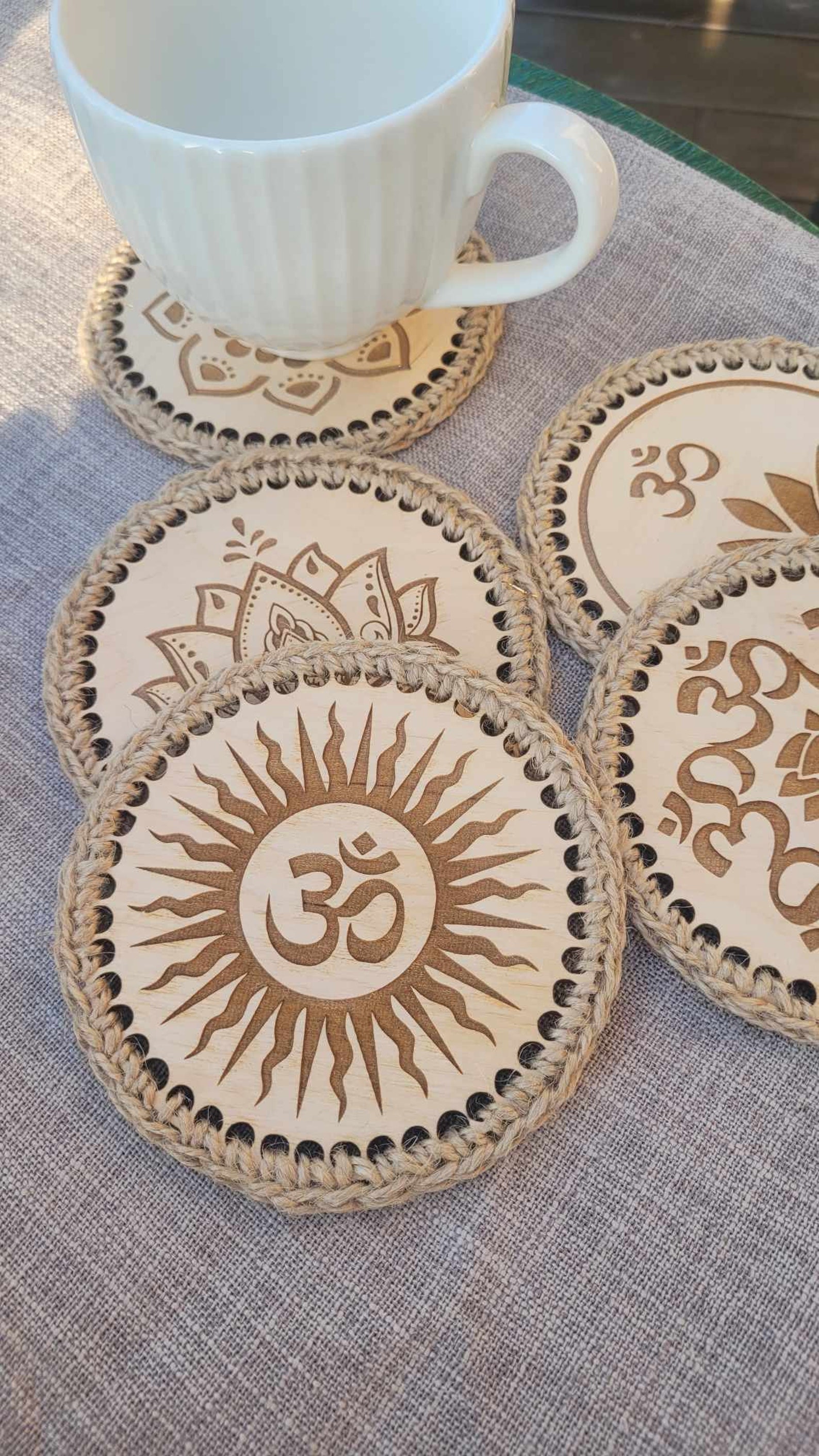 Set of 6 Om /aum Ohm Sun Symbol Home Decor - Wood Coasters,gift ...