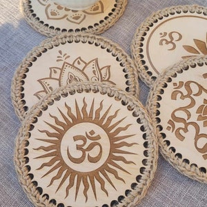 Set of 6 Om /aum Ohm Sun Symbol Home Decor - Wood Coasters,gift ...