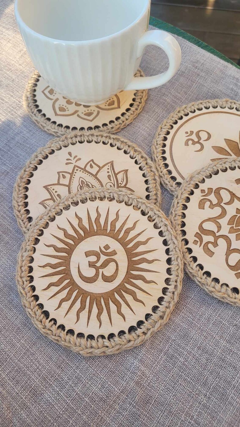 Set of 6 Om /aum Ohm Sun Symbol Home Decor - Wood Coasters,gift ...
