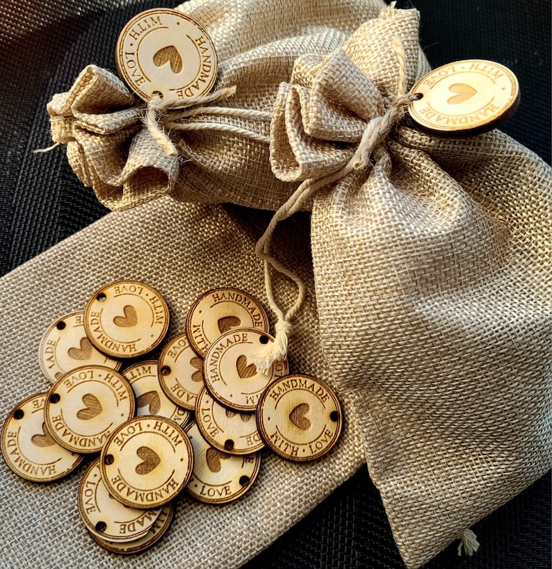 10 Pcs Handmade With Love Wooden Tokens Professional Stickers, Hand ...
