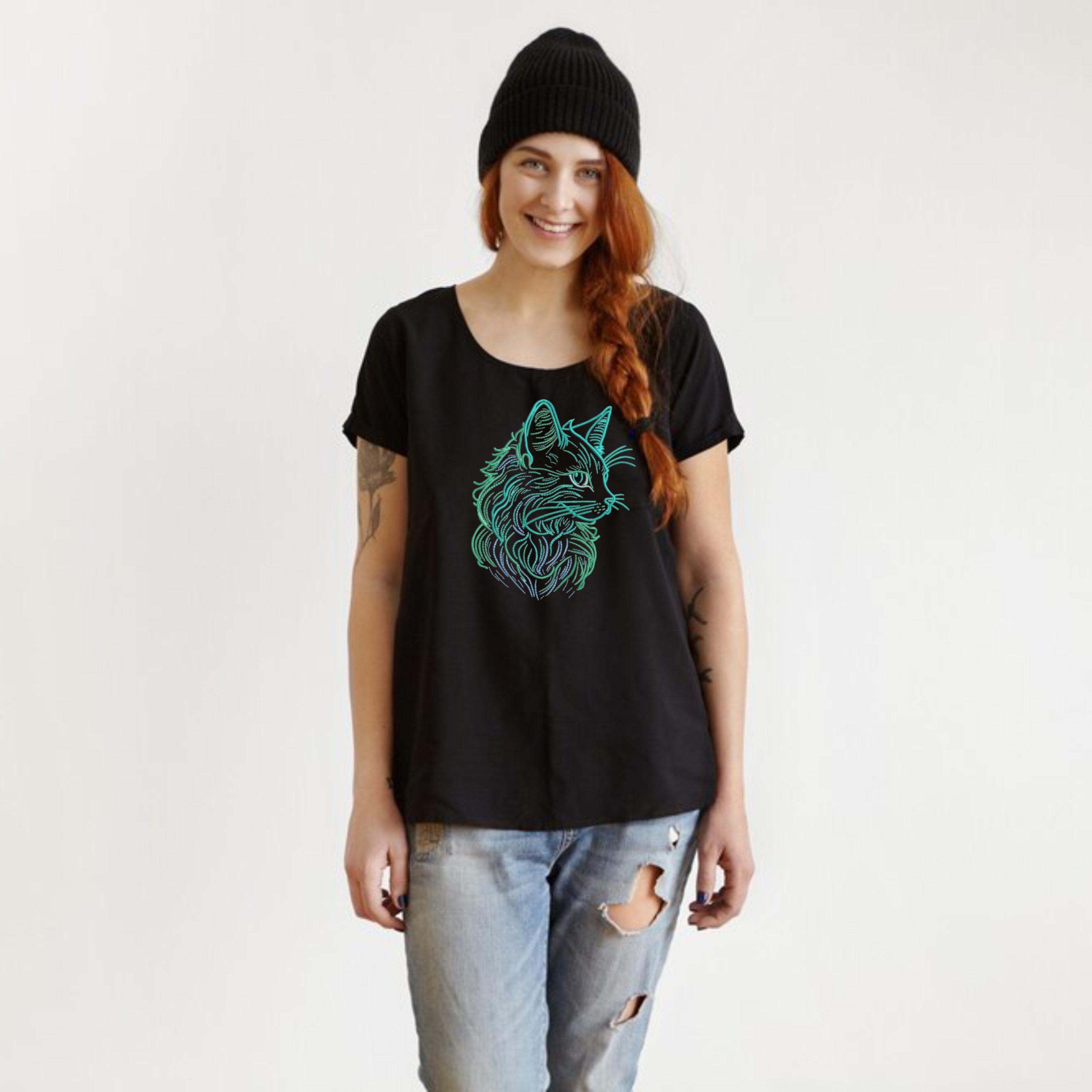 Cat Head Machine Embroidery, Design Pet Animal Pattern Pes Cat Lover ...