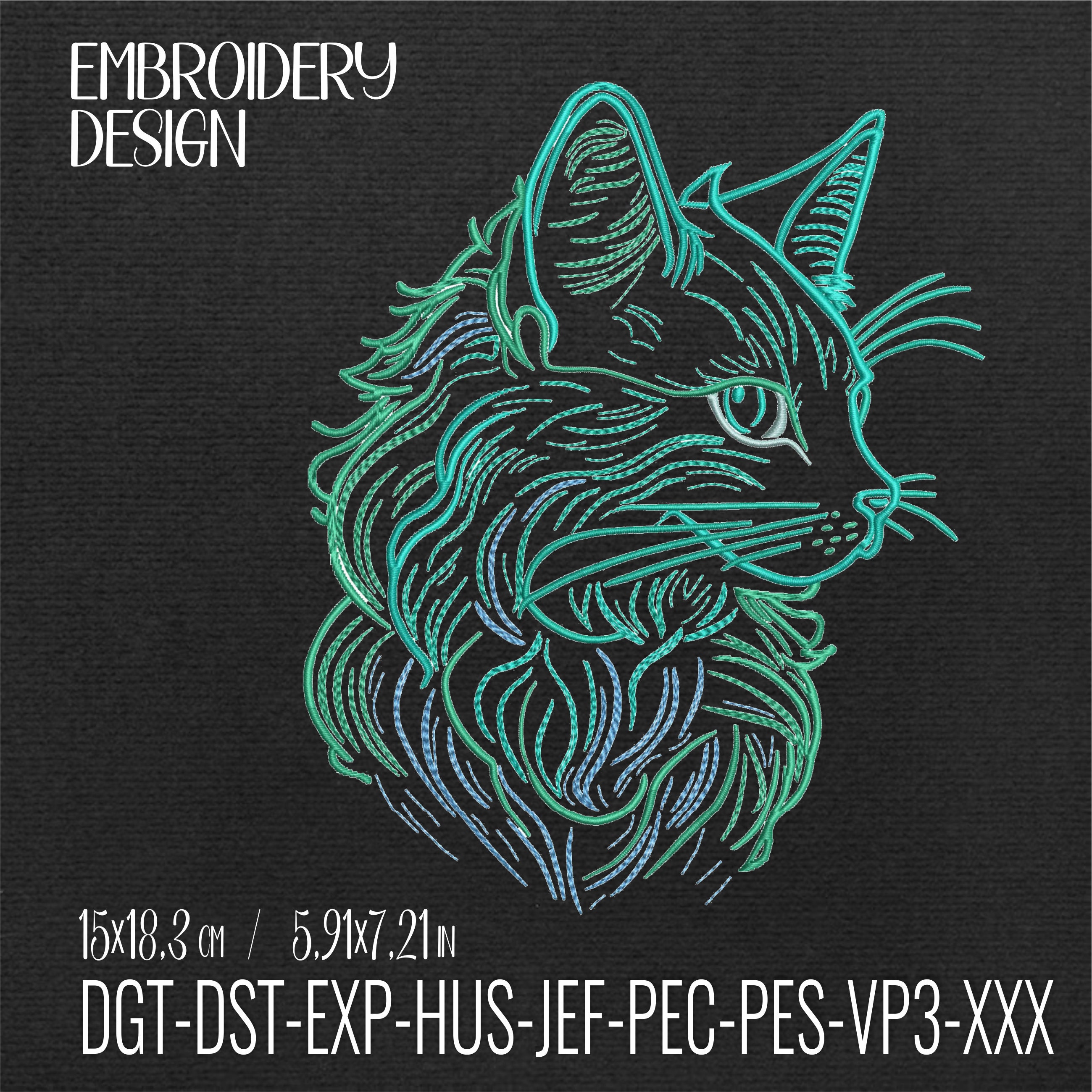 Cat Head Machine Embroidery, Design Pet Animal Pattern Pes Cat Lover ...