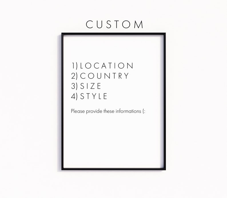 Any City Map Custom Map Custom Map Poster Any Town Personalized Map Large Map Your City 