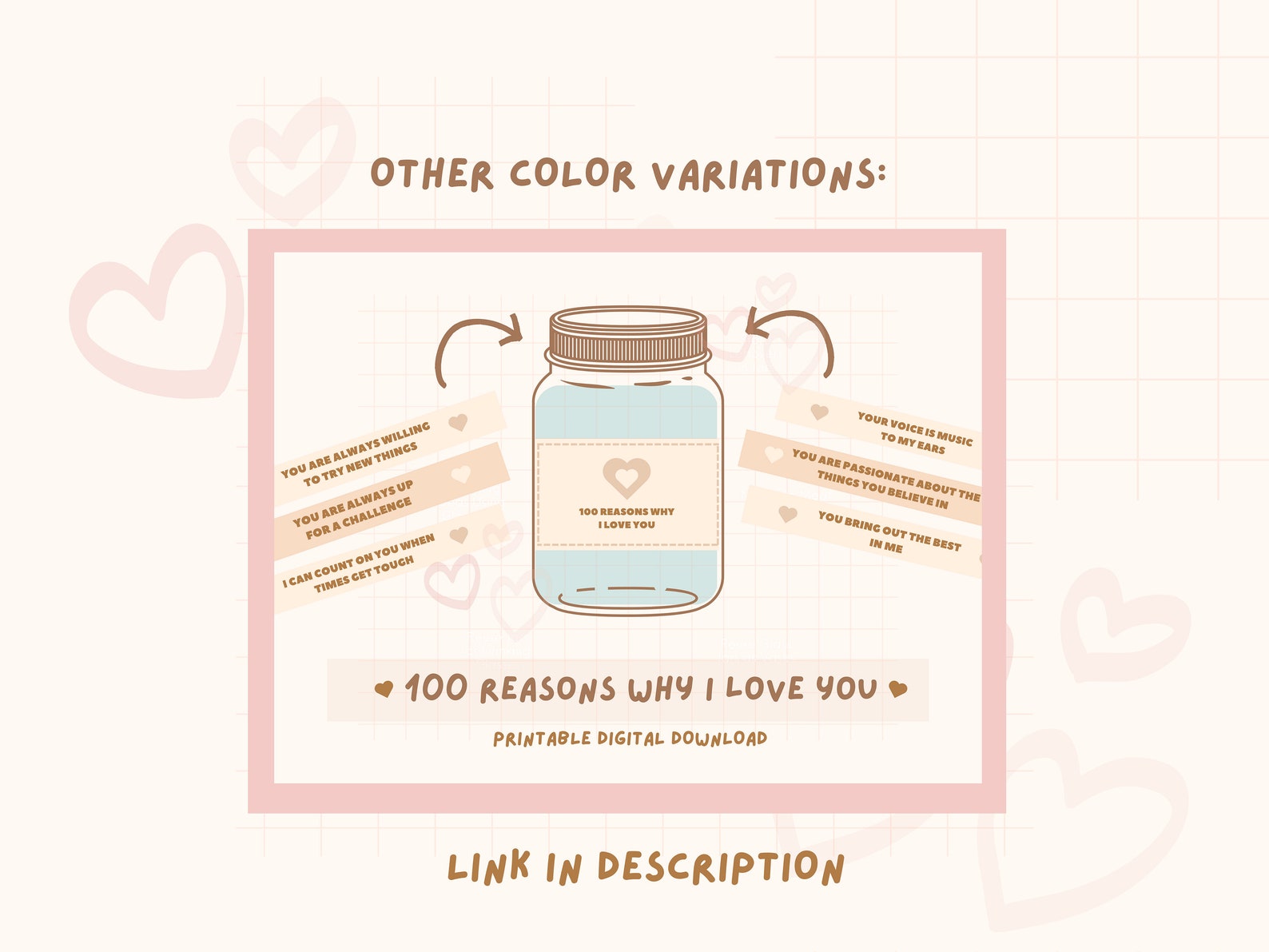 100 Reasons Why I Love You Printable, Love Jar, Gift for Significant ...