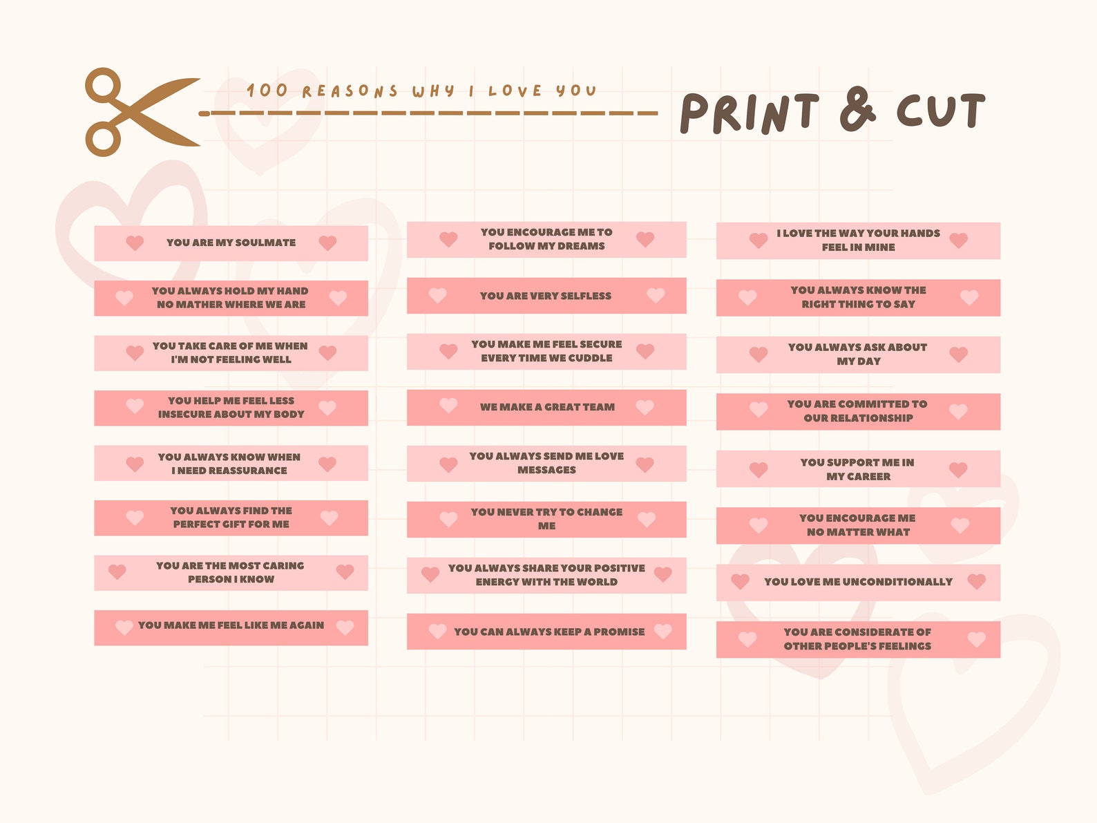 100 Reasons Why I Love You Printable, Love Jar, Gift for Significant ...