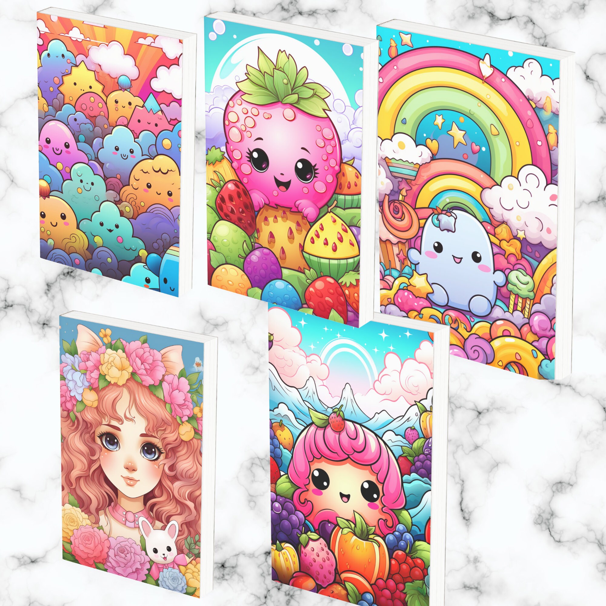 100 Cute Kawaii Coloring Pages for Kids! 5 Coloring Books Digital ...