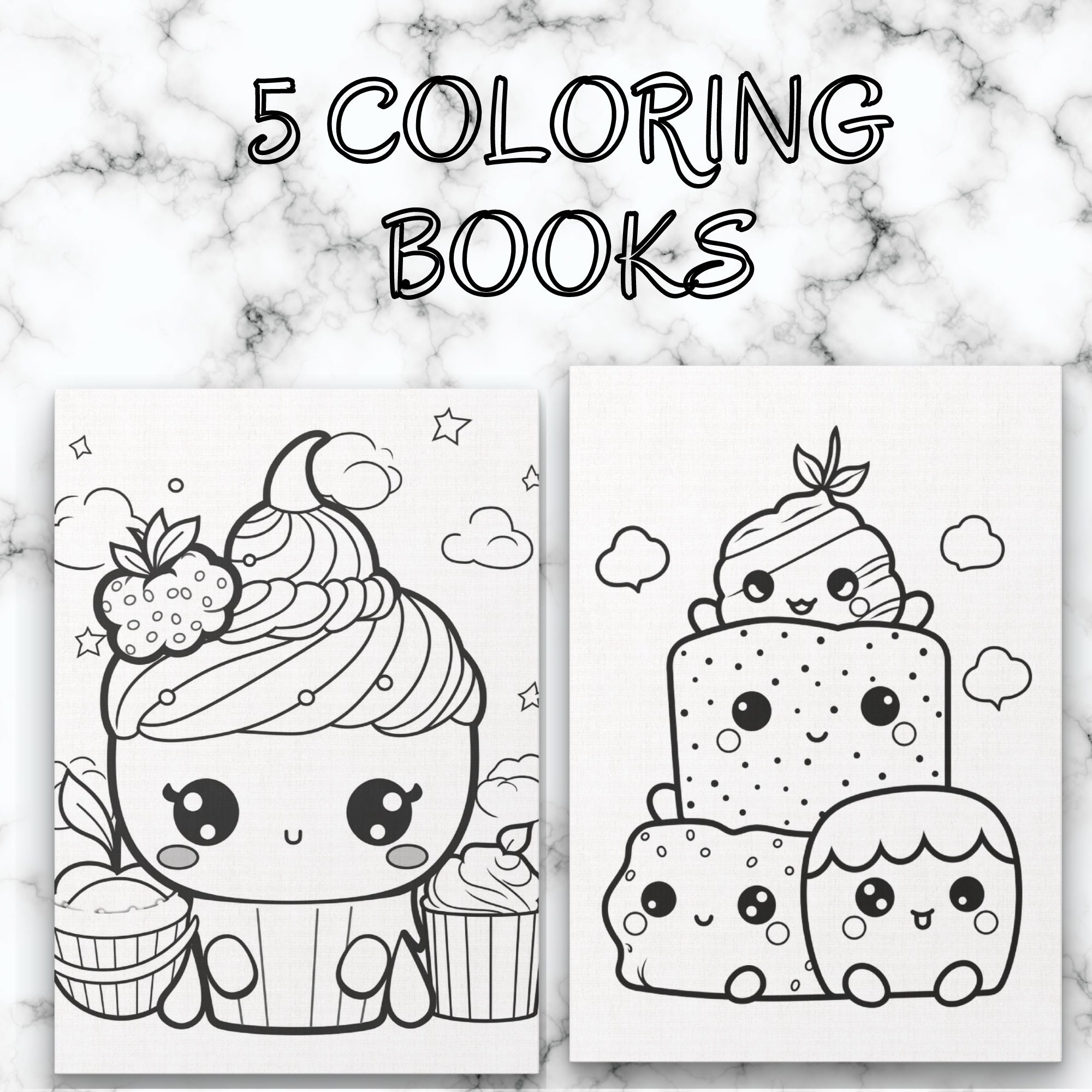 100 Cute Kawaii Coloring Pages for Kids 5 Coloring Books Digital ...