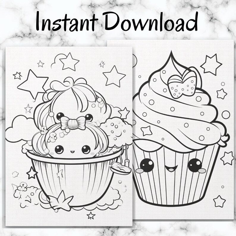 100 Cute Kawaii Coloring Pages for Kids 5 Coloring Books Digital ...