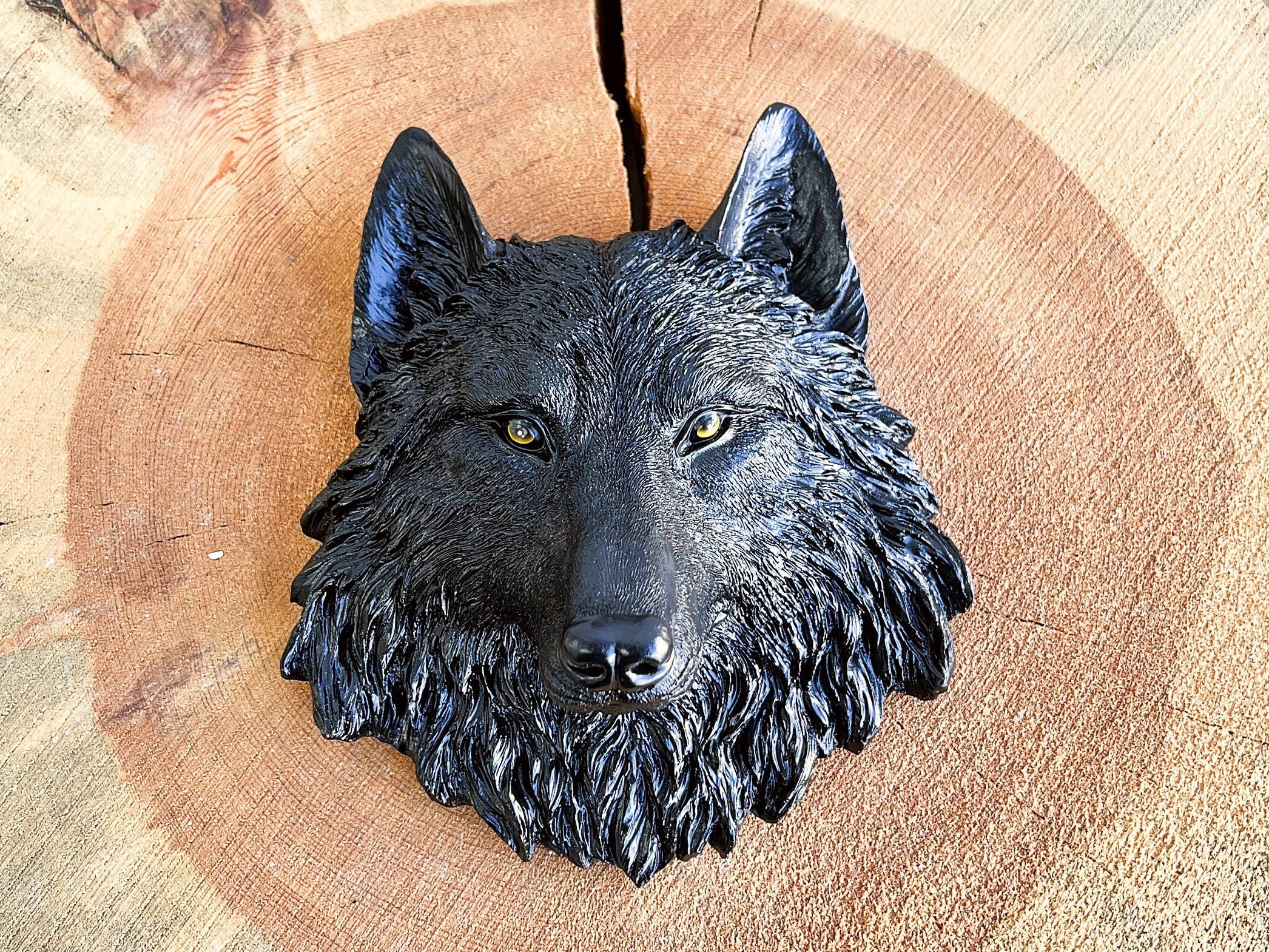 Handmade Black Wolf Head Wall Decor: Resin Animal Figurine - Etsy