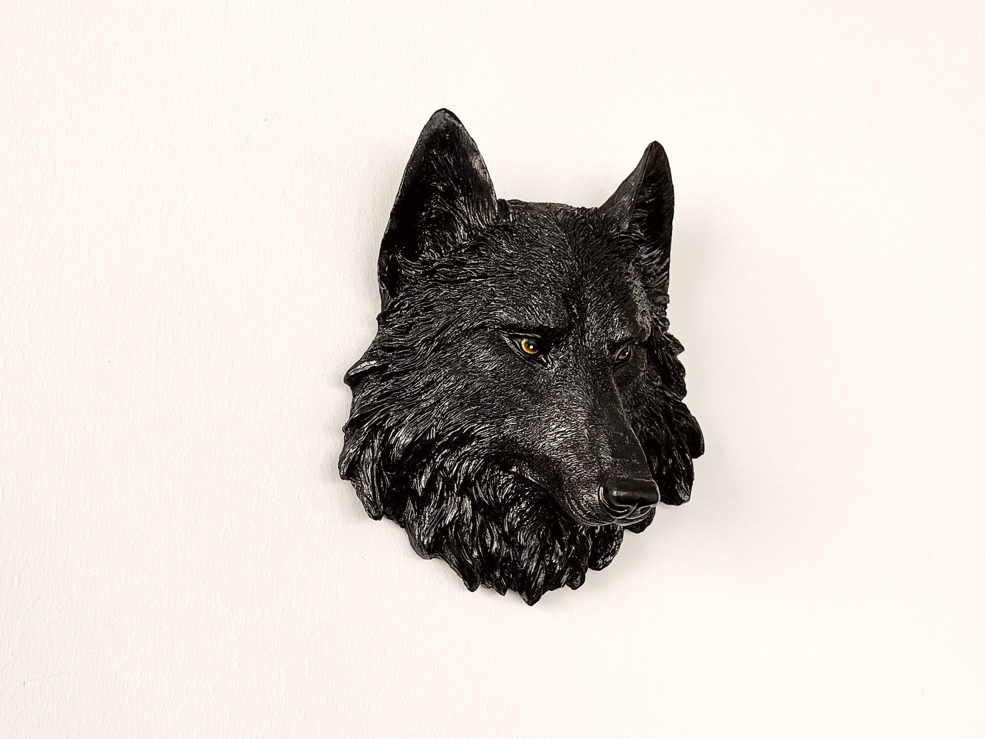 Handmade Black Wolf Head Wall Decor: Resin Animal Figurine - Etsy