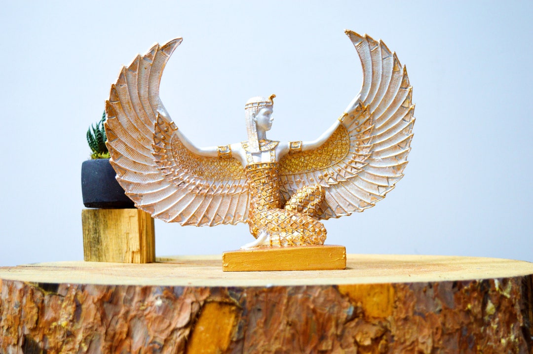 Egyptian Goddess Isis Open Wings Green Statue ,elegant Decor, Large God ...