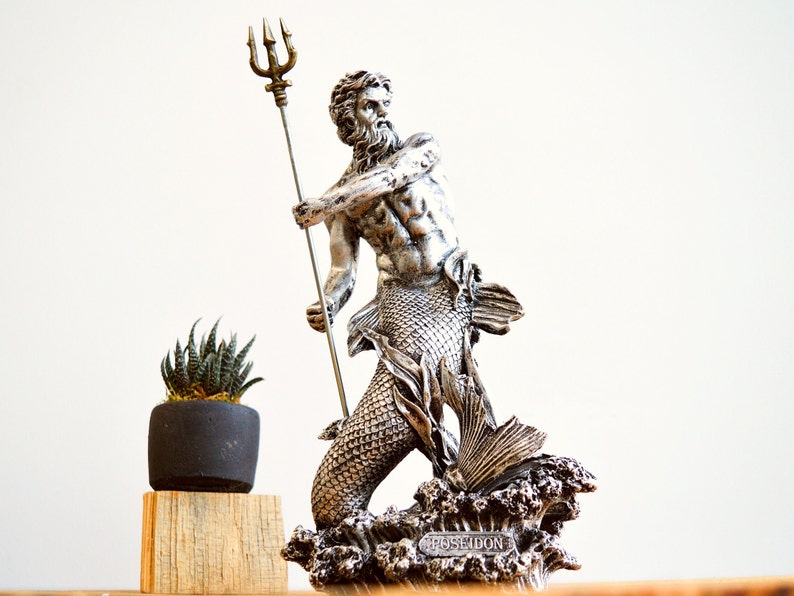 Silver Poseidon Statue: Greek God Sculpture, Home Decor - Etsy