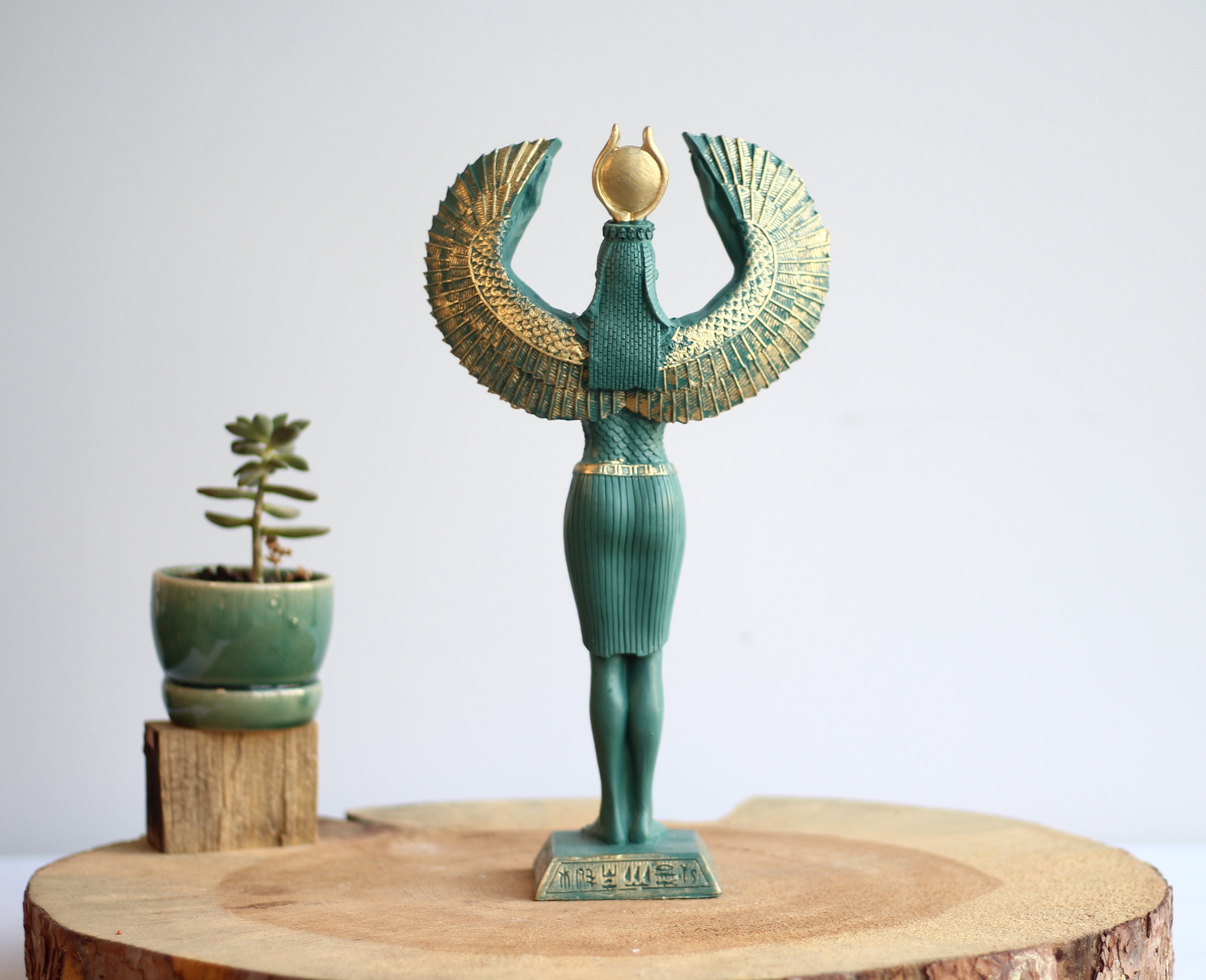 Handmade Egyptian Goddess Isis Statue, Green Resin Decor (34 Cm) - Etsy
