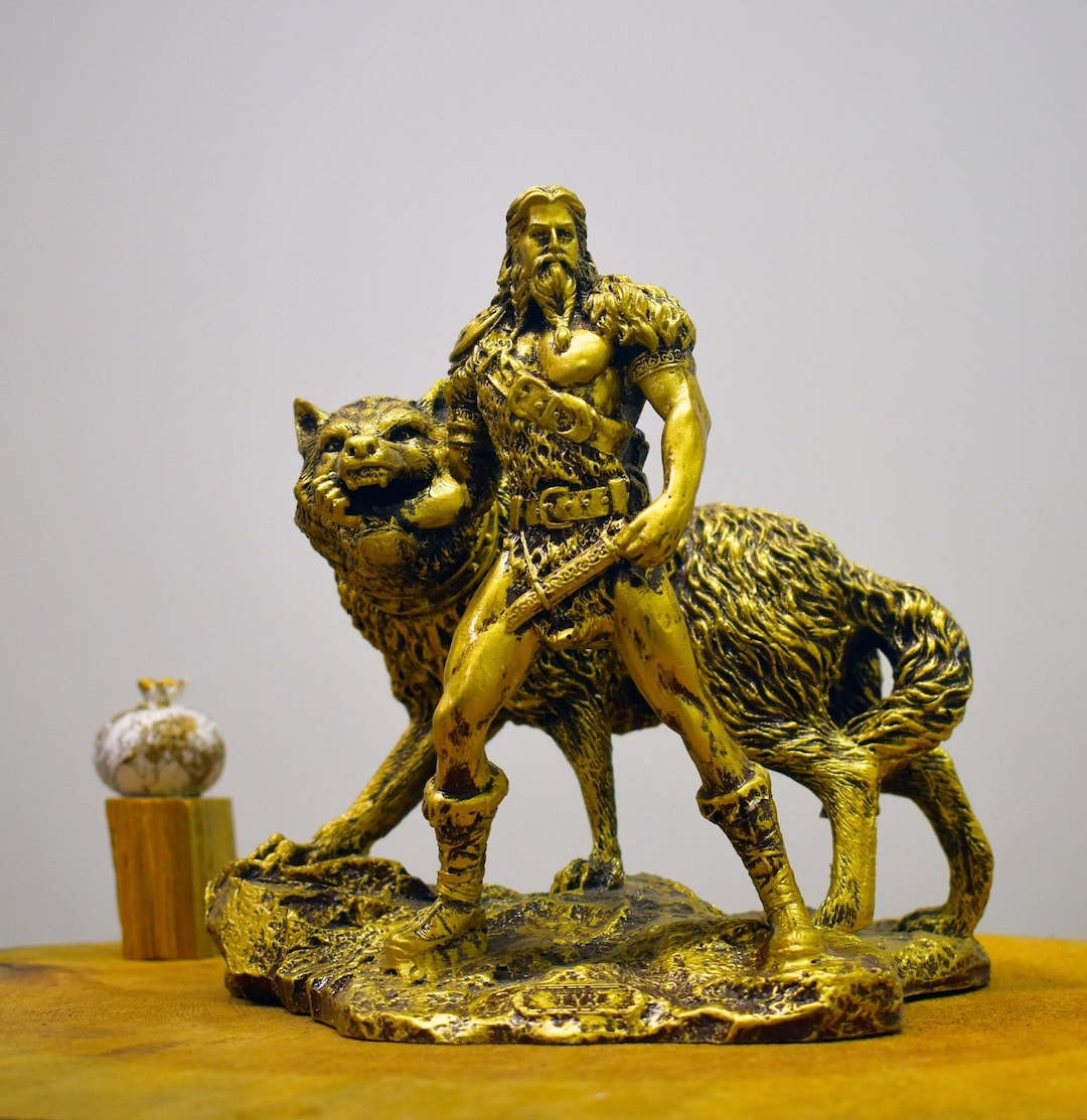 Tyr Statue Figurine / Ancient Figure / Tyr Battleinf Fenrir Statue ...