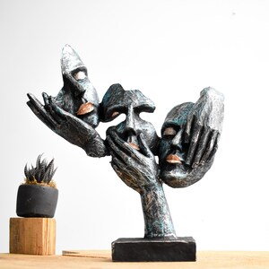 See No Evil Mask Sculpture: Modern Blue Resin Home Decor (11.42 Inches ...