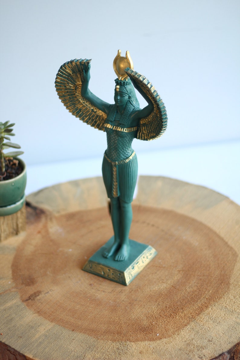 Handmade Egyptian Goddess Isis Statue, Green Resin Decor (34 Cm) - Etsy