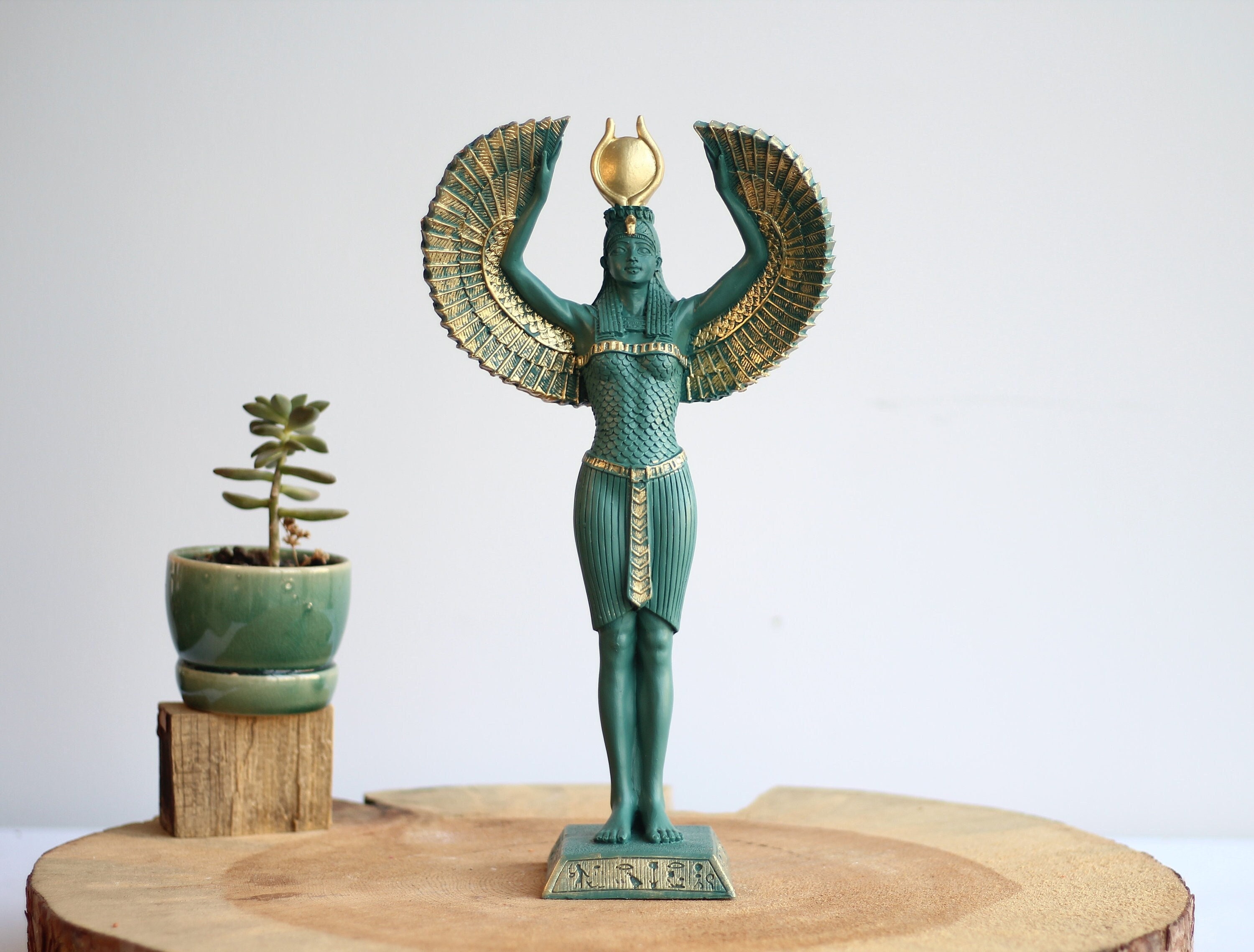Handmade Egyptian Goddess Isis Statue, Green Resin Decor (34 Cm) - Etsy