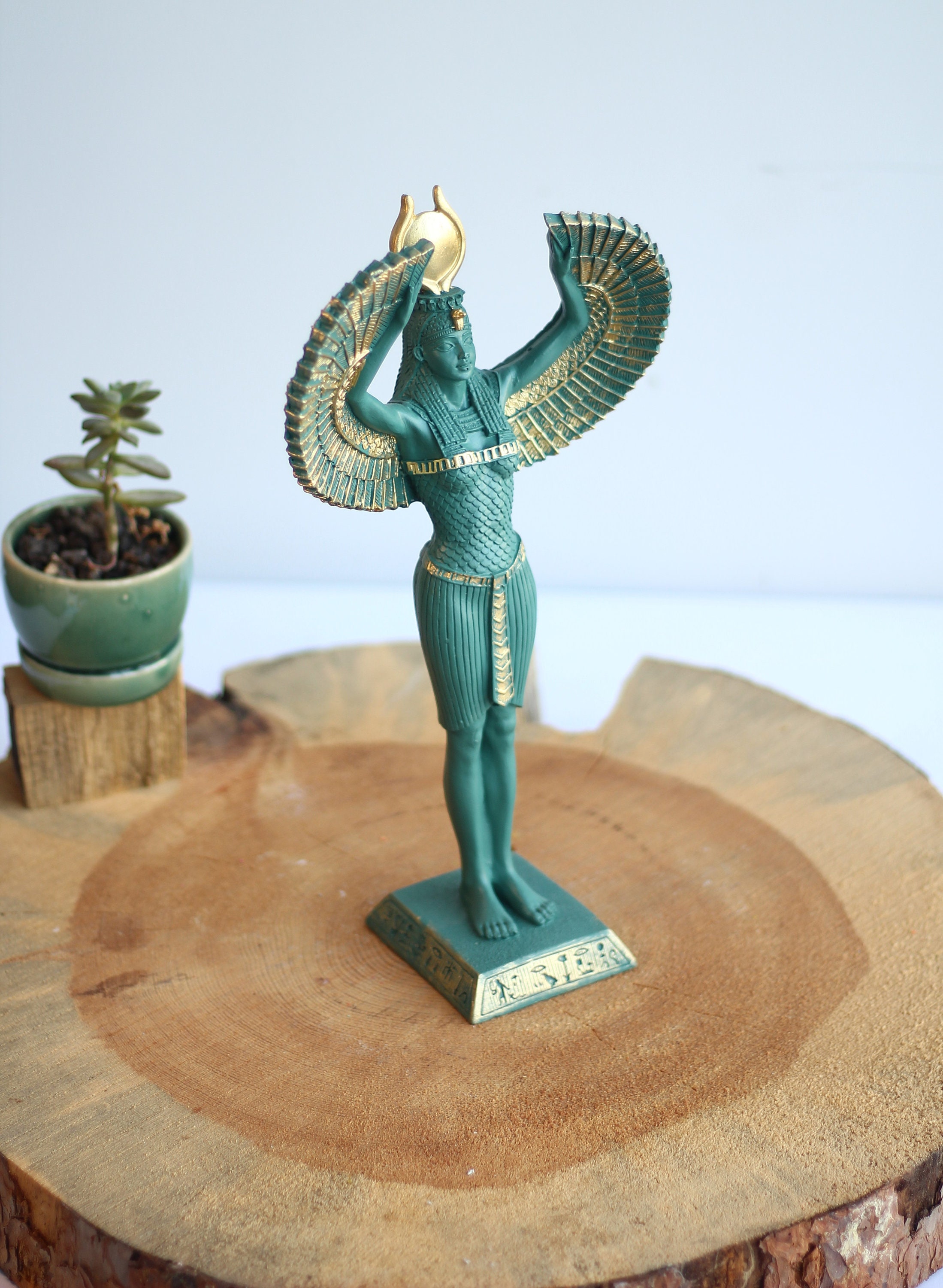 Handmade Egyptian Goddess Isis Statue, Green Resin Decor (34 Cm) - Etsy
