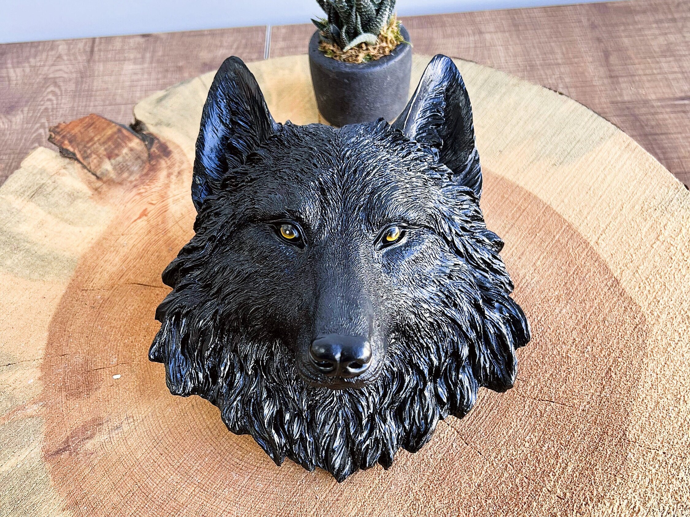 Handmade Black Wolf Head Wall Decor: Resin Animal Figurine - Etsy